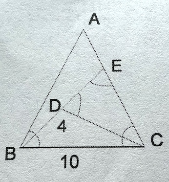 in the diagram angle marked are equal bd 4cm and bc10cm find the area ...