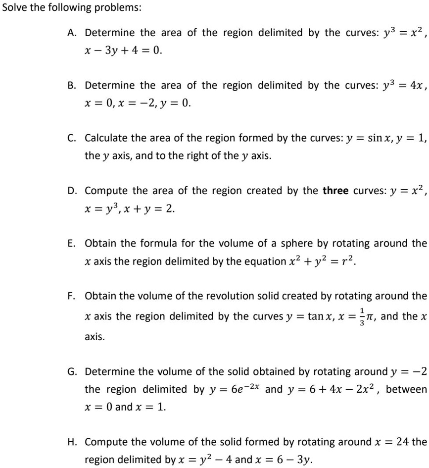 SOLVED: Solve the following problems: Determine the area of the region ...