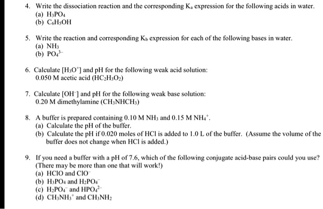 write the dissociation reaction and the corresponding ka expression for the following acids in ...