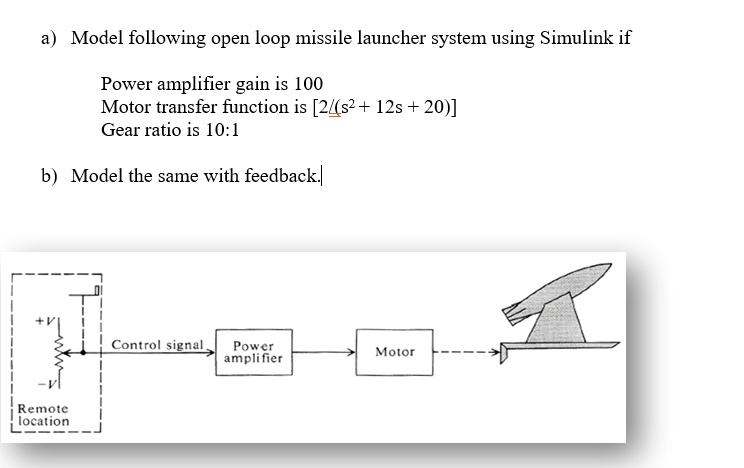 SOLVED: a) Model following open loop missile launcher system using Simulink if Power amplifier ...