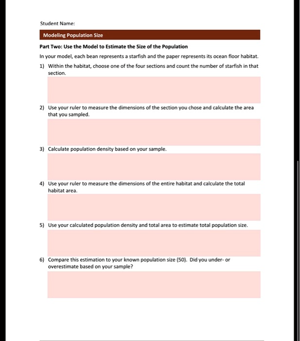 SOLVED: Suudeni Name: Modeling Population Size Part Two: Use the Model to Estimate the Size of ...
