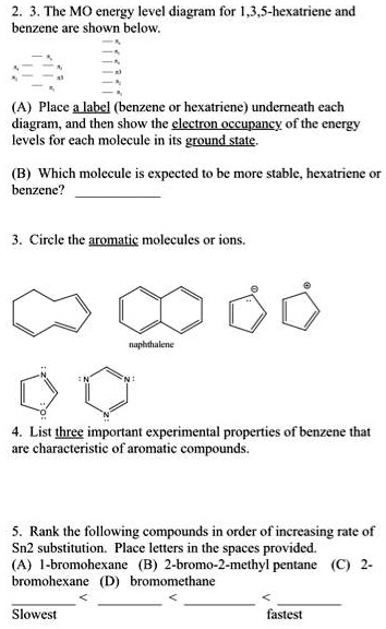 the mo energy level diagram for 13 hexatrene and benzene are shown below a place alabc benzene ...