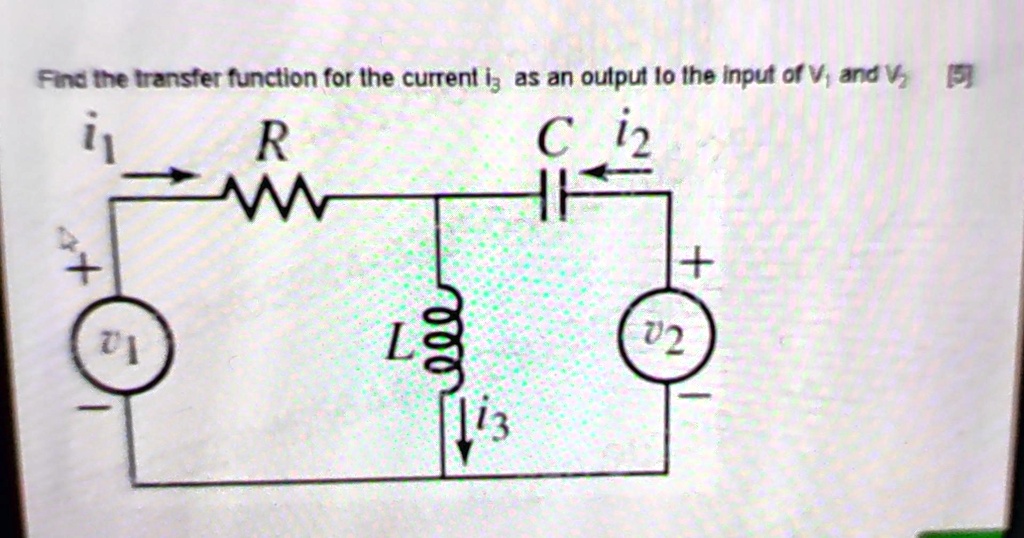 SOLVED: find the transfer function for the current i3 as an output to the input of V1 and V2 ...
