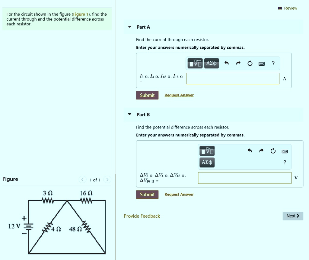 For the circuit shown in the figure (Figure 1), find the current through and the potential ...