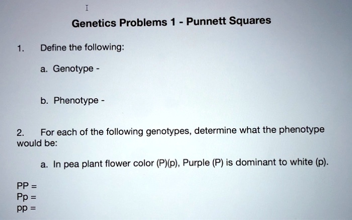 SOLVED: Genetics Problems 1 Punnett Squares Define the following ...