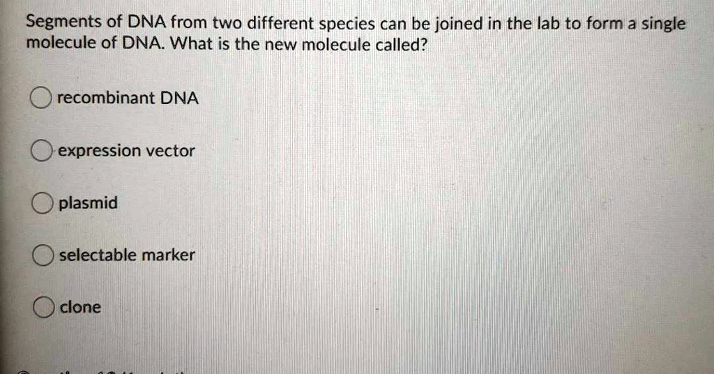 segments of dna from two different species can be joined in the lab to ...