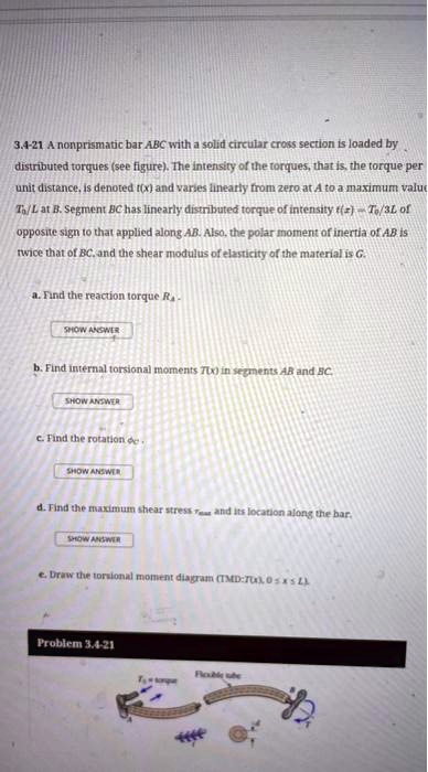 SOLVED: Texts: 3.4-21 A nonprismatic bar ABC with a solid circular cross section is loaded by ...
