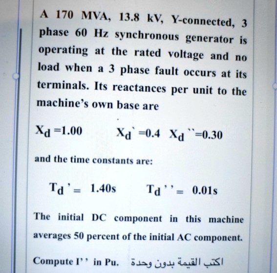 SOLVED: A 170 MVA, 13.8kV, Y-connected, 3 phase 60Hz synchronous generator is operating at the ...