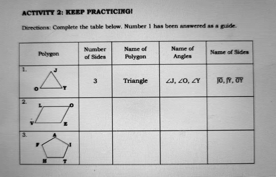 activity keep practicinoi dircctons complete the tablc below numbcr 1 has been answcred as a ...