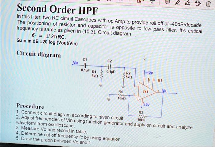 second order hpf in this filtertwo rc circuit cascades with op amp to ...
