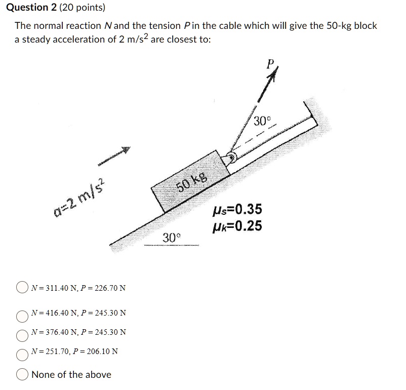 SOLVED:Question 2 (20 points) The normal reaction Nand the tension Pin ...