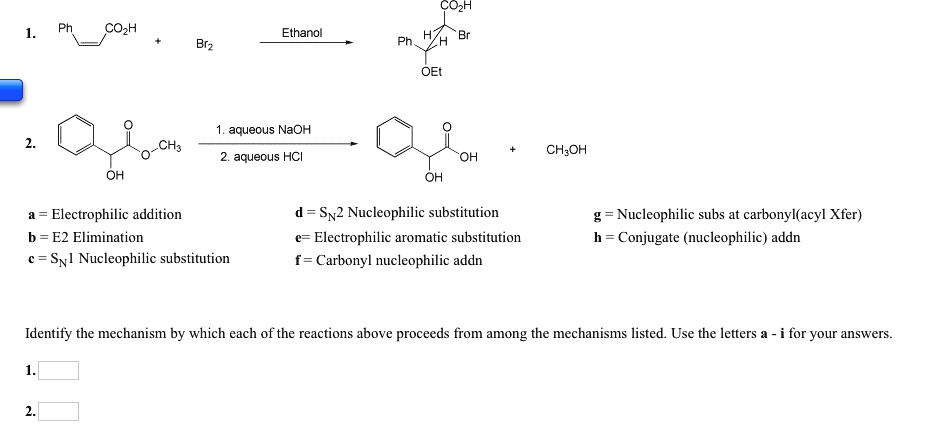 cozh ethanol oet aqueous naoh ch choh aqueous hci oh oh electrophilic addition b e2 elimination ...