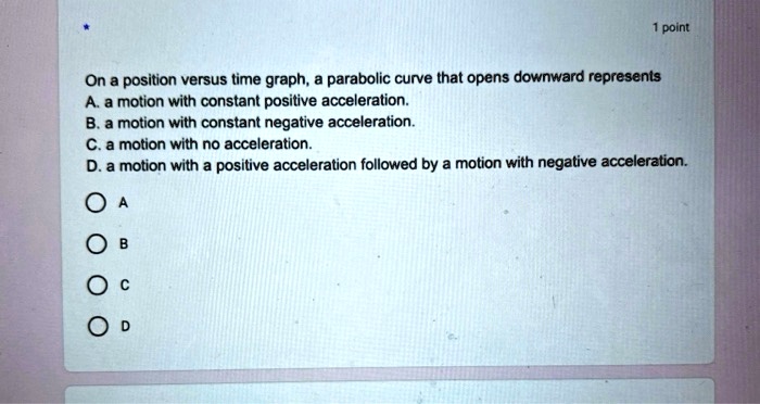 SOLVED:point On a position versus time graph, parabolic curve that ...