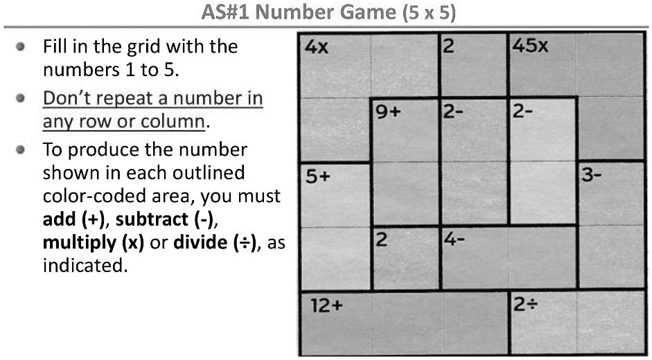 as1 number game5x5 fill in the grid with the numbers 1 to 5 4x 2 45x ...