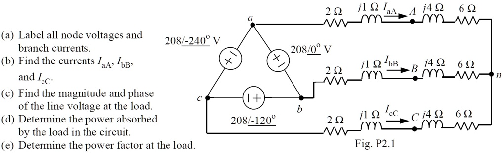 (a) Label all node voltages and branch currents. (b) Find the currents IaA, IbB and IcC. (c ...