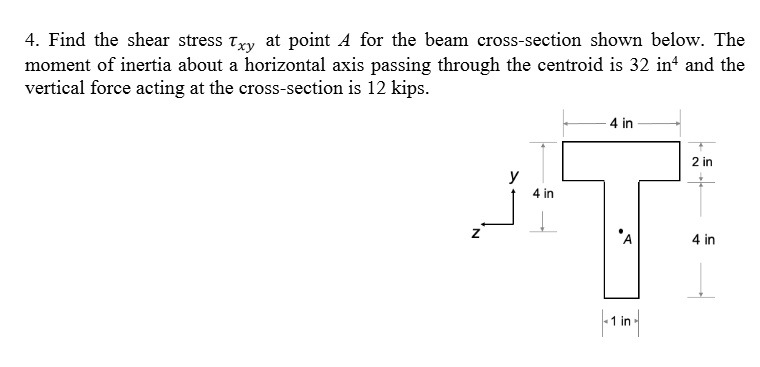 4. Find the shear stress τxy at point A for the beam cross-section ...