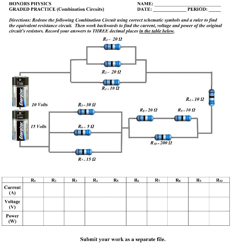 SOLVED: HONORS PHYSICS GRADED PRACTICE (Combination Circuits) NAME ...