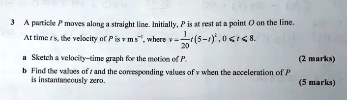 A particle P moves along a straight line. Initially, P is at rest at a point 0 on the line. At ...