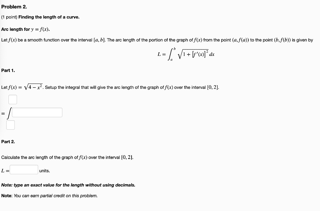 problem 2 point finding the length of curve arc length for y fx let fx ...