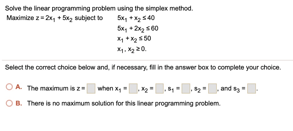 Solve the linear programming problem using the simplex...