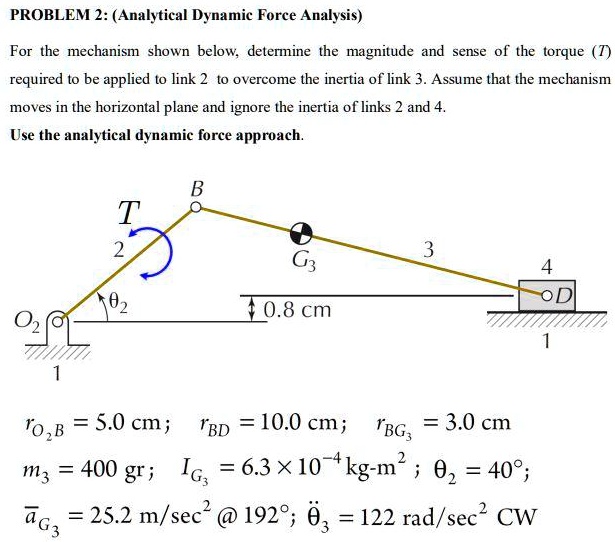 SOLVED: PROBLEM 2: (Analytical Dynamic Force Analysis) For the mechanism shown below, determine ...