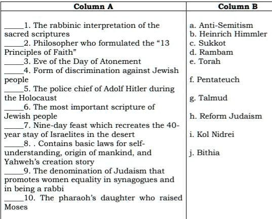 SOLVED: 'Instruction: Match the terms in Column A to their equivalent meanings in Column B ...