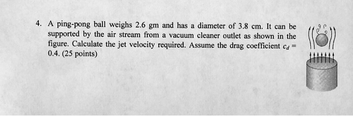 SOLVED: 4. A ping-pong ball weighs 2.6 gm and has a diameter of 3.8 cm ...