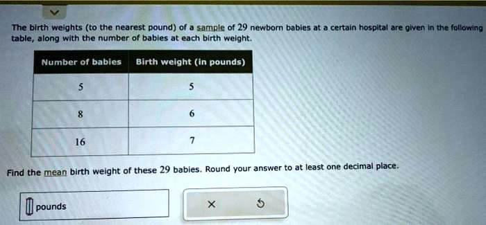 SOLVED: The birth weights (to the nearest pound) of a sample of 29 ...