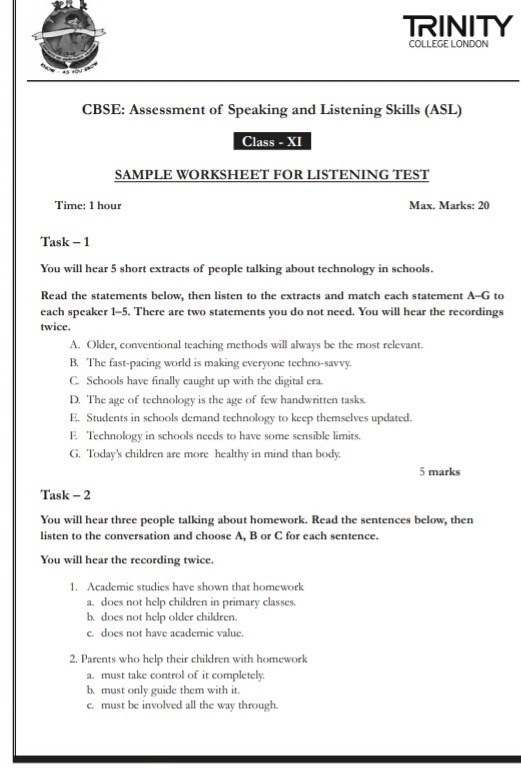 TRINITY COLLEGELONDON CBSE: Assessment of Speaking and...