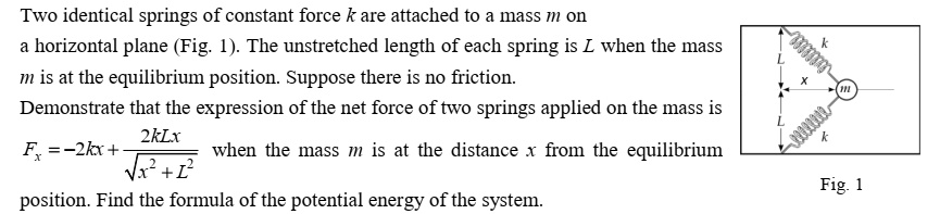SOLVED: Two identical springs of constant force k are attached to mass ...