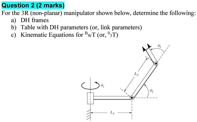 SOLVED: Question 2 (2 marks): For the 3R (non-planar manipulator shown below), determine the ...