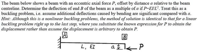The beam below shows a beam with an eccentric axial force P, offset by ...