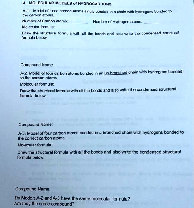 SOLVED: MOLECULAR MODELS of HYDROCARBONS A-1. Model of three carbon ...