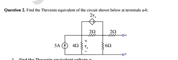 SOLVED: Question 2. Find the Thevenin equivalent of the circuit shown below at terminals a-b. 2V ...