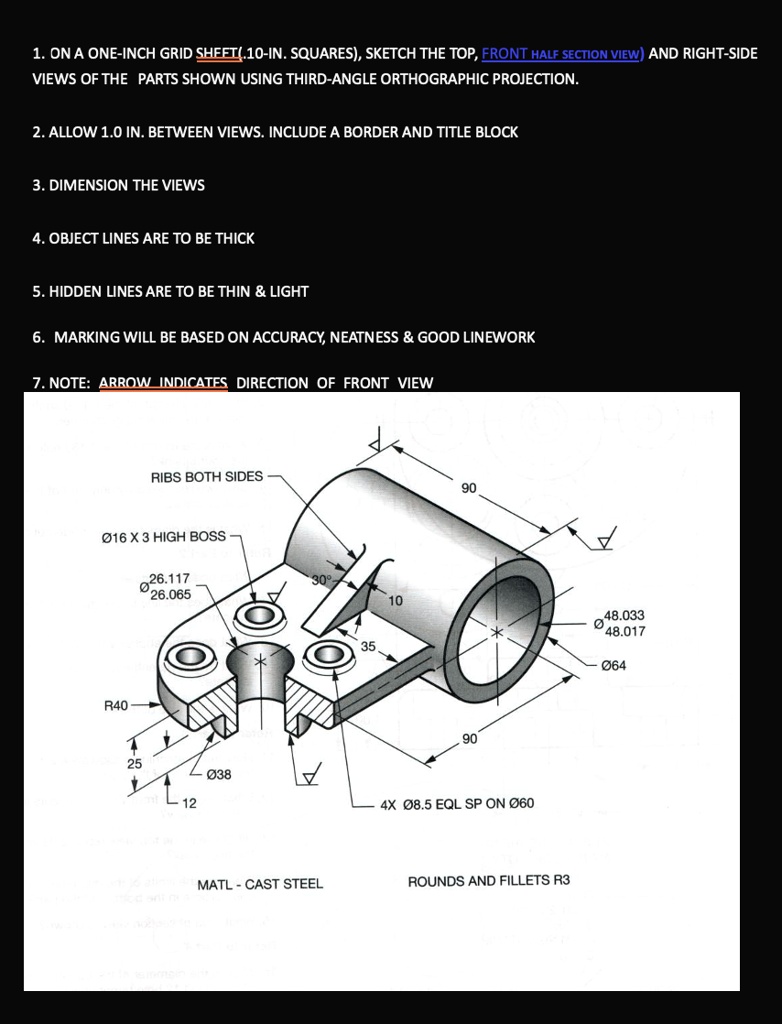 1. ON A ONE-INCH GRID SHEFT(.10-IN. SQUARES), SKETCH THE TOP, FRONT ...