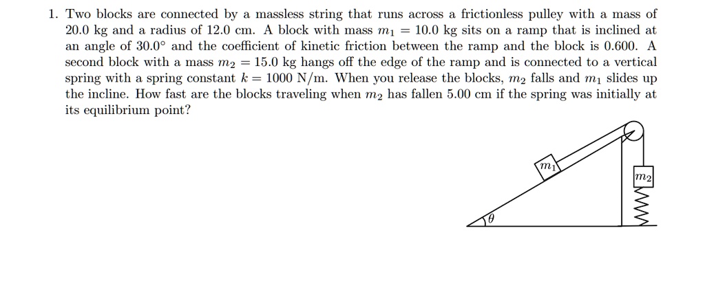 SOLVED: Two blocks are connected by a massless string that runs across a frictionless pulley ...