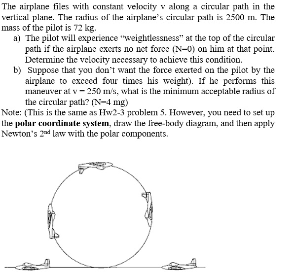 the airplane files with constant velocity along a circular path in the vertical plane the radius ...