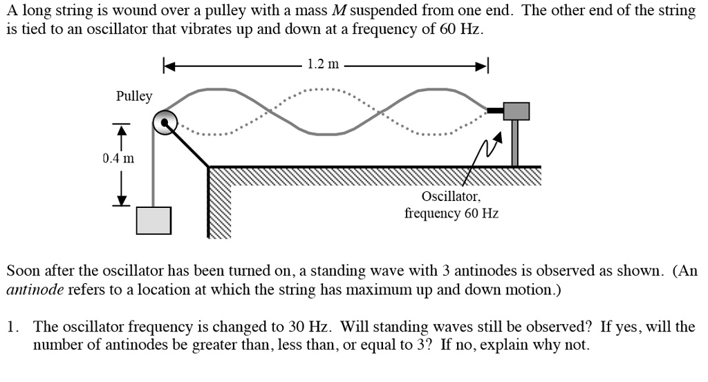A long string is wound over a pulley with a mass M suspended from one ...