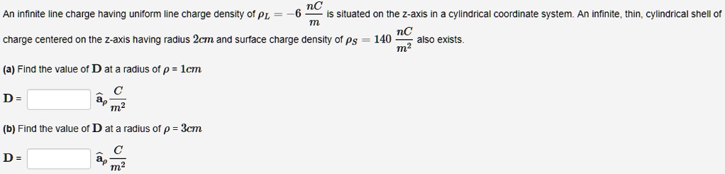SOLVED: An infinite line charge having uniform line charge density of Î» = -1nC is situated on ...