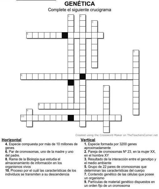 nesesito ayuda para resolver este crucigrama gracias genetica complete el siguiente crucigrama ...