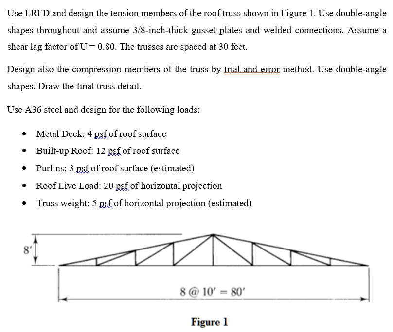 use lrfd and design the tension members of the roof truss shown in ...