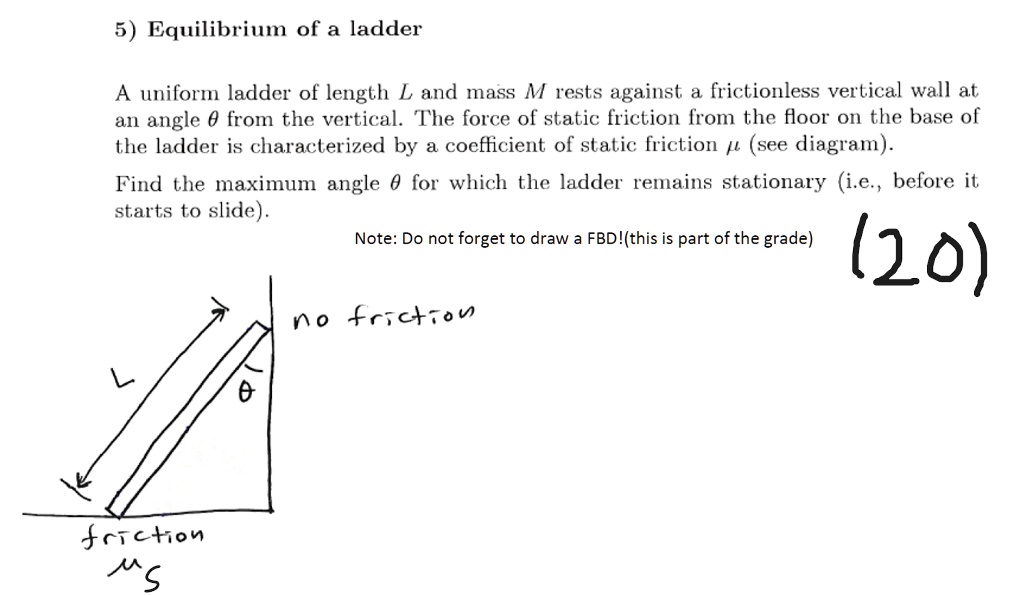 5) Equilibrium of a ladder A uniform ladder of length L and mass M ...
