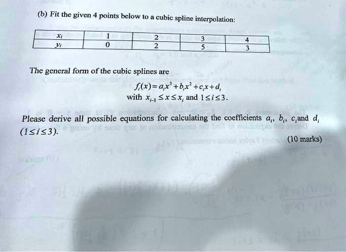 SOLVED: (b) Fit the given points below t0 cubic spline interpolation: The general form of the ...