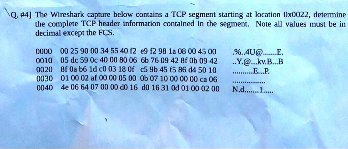 Solved Q4 The Wireshark Capture Below Contains A Tcp Segment Starting At Location 0x0022