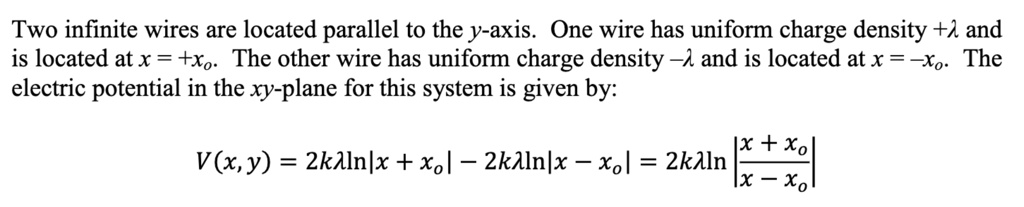 two infinite wires are located parallel to the y axis one wire has ...