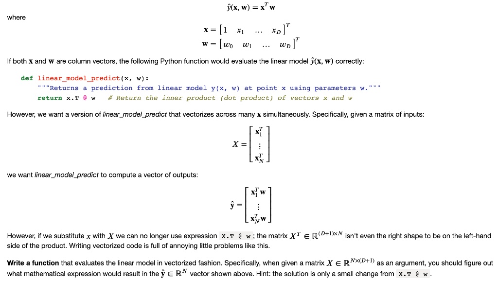 Solved Python Numpy Programming Vectorized Code For Generating Predictions From A Basic Linear