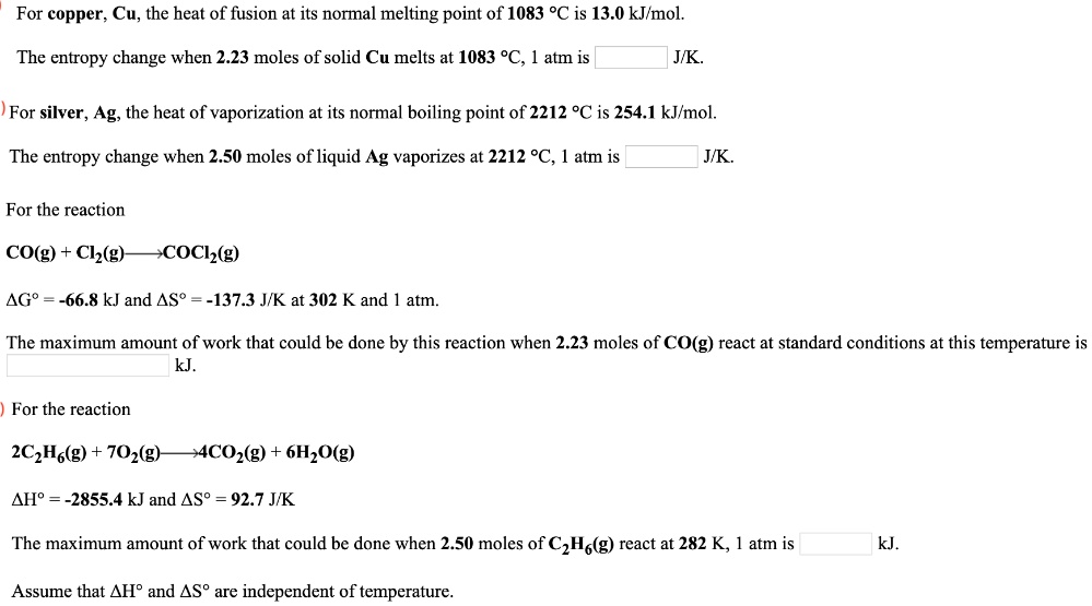 for copper cu the heat of fusion at its normal melting point of 1083 c ...