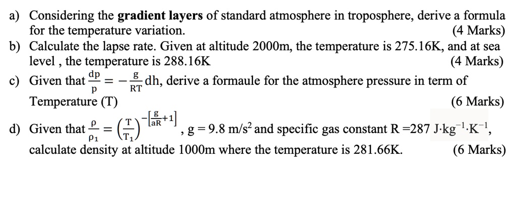 a) Considering the gradient layers of standard atmosphere in ...