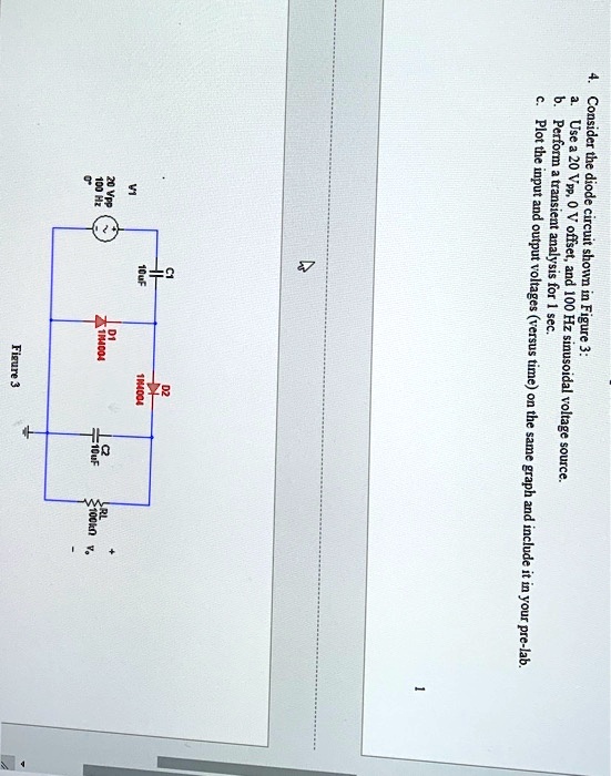 SOLVED: Perform a transient analysis for 1 second. Consider the diode circuit shown in Figure 3 ...