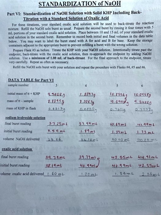 SOLVED:STANDARDIZATIONof NaQH Part VI: Standardization of NaOH Solution ...